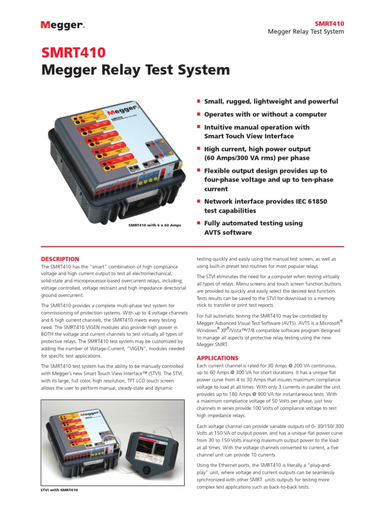Megger Relay Test System: SMRT410 | PDF | Amplifier | Relay