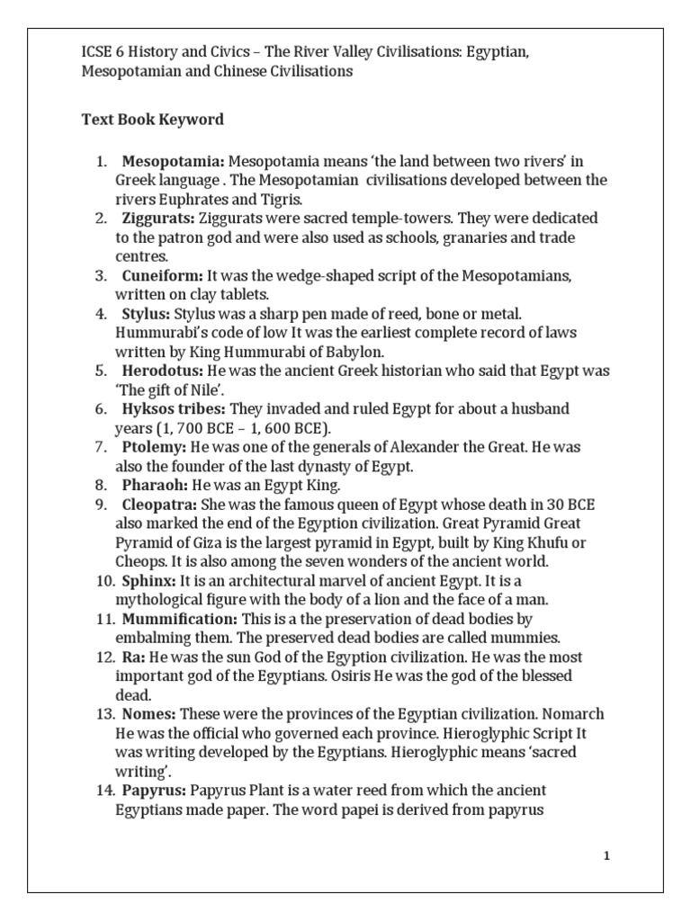 ICSE 6 History and Civics The River Valley Civilisations Egyptian ...