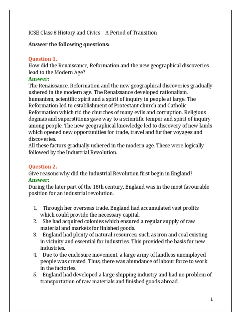 ICSE Class 8 History and Civics A Period of Transition | PDF ...