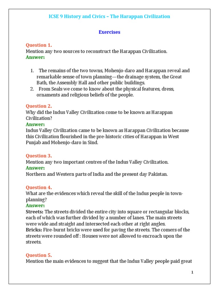 ICSE 9 History and Civics The Harappan Civilization | PDF | Sculpture ...
