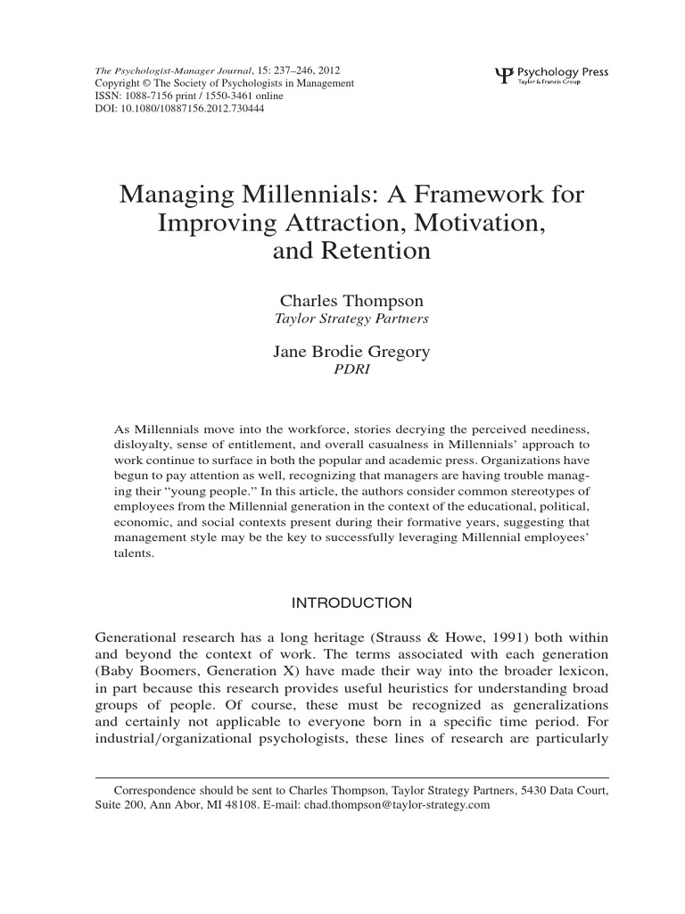 Managing Millennials - A Framework For Improving Attraction, Motivation, and Retention PDF | PDF ...