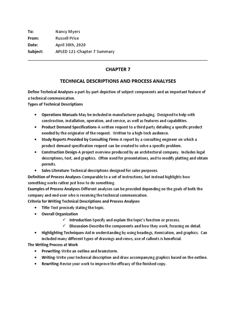 Assignment 5 - Chapter 7 Summary - Technical Descriptions and Process ...