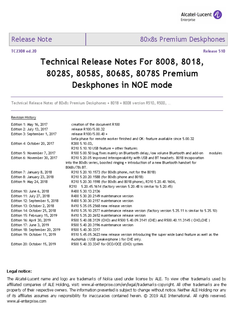 Technical Release Notes For 8008, 8018, 8028S, 8058S, 8068S, 8078S ...