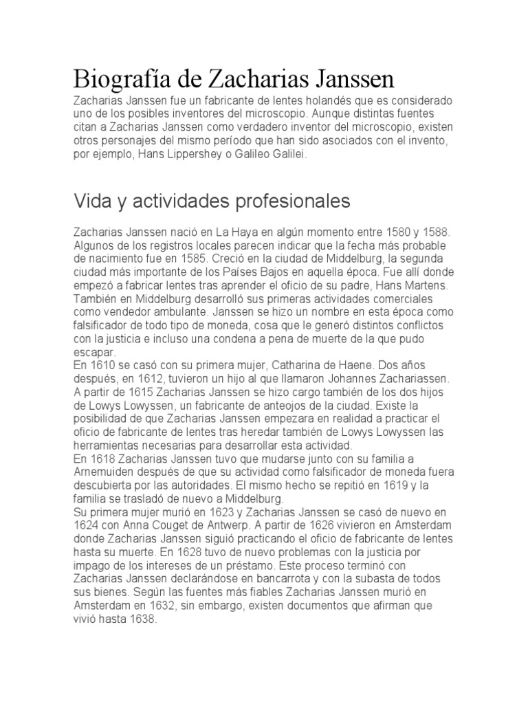 Biografía de Zacharias Janssen | PDF