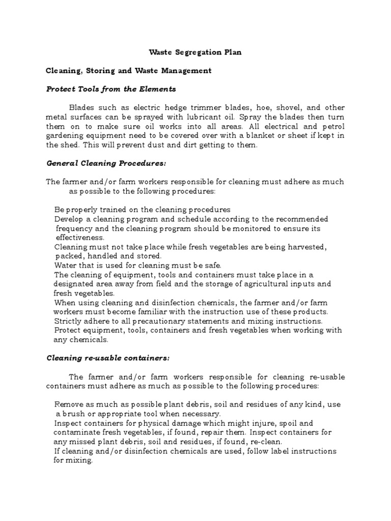 Waste Segregation Plan | PDF | Hygiene | Hazardous Waste