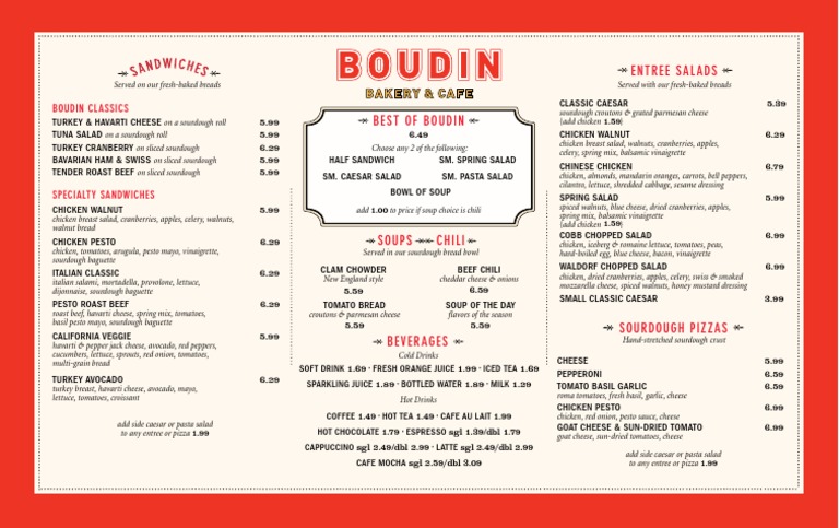 Boudin Bakery Cafe Menu 3 07 | PDF | Salad | Food And Drink Preparation