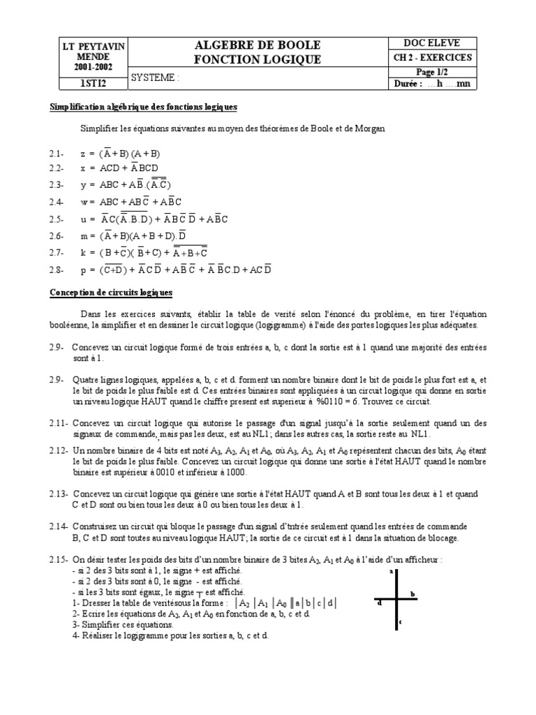 TD2 2-Boole | PDF | Fonction logique | Algèbre de Boole (logique)