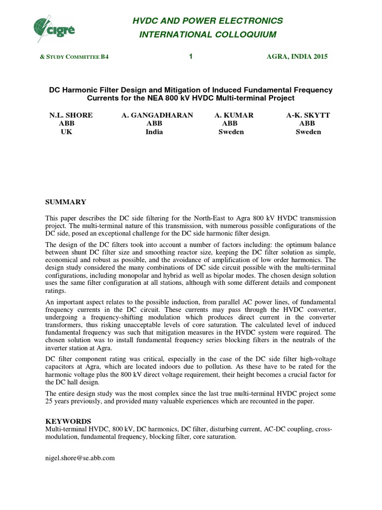 CIGRE-HVDC-SCB4 - 2015 - Colloquium - Paper ALL | PDF | High Voltage ...