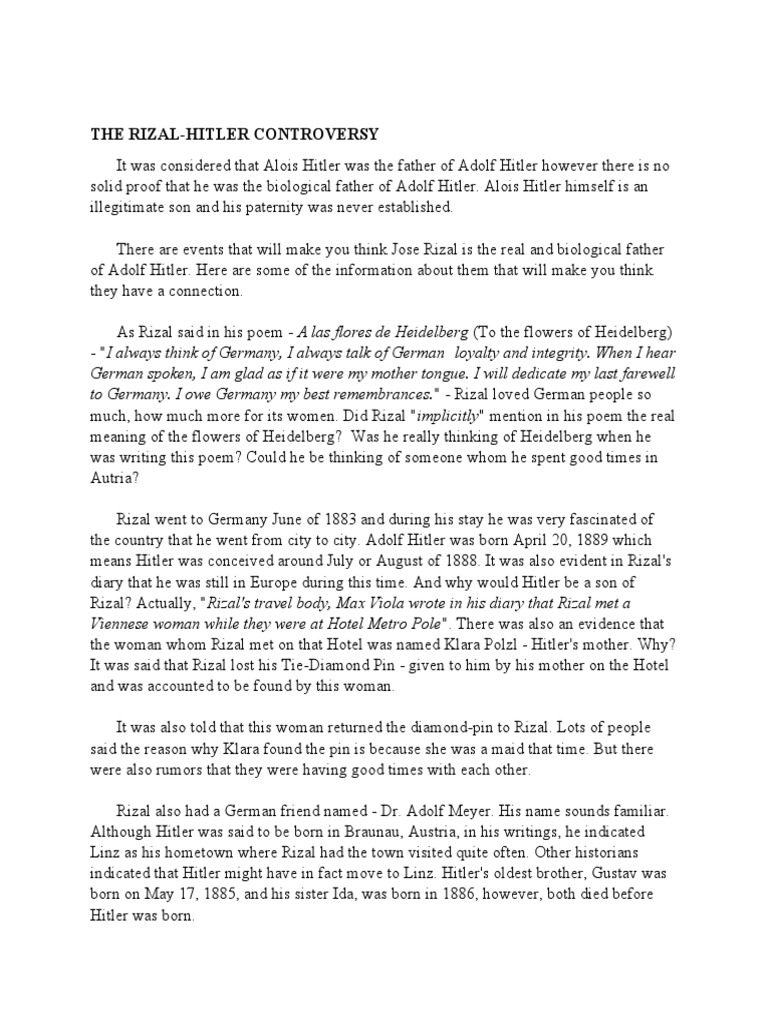 The Rizal - Hitler Controversy | PDF | Adolf Hitler