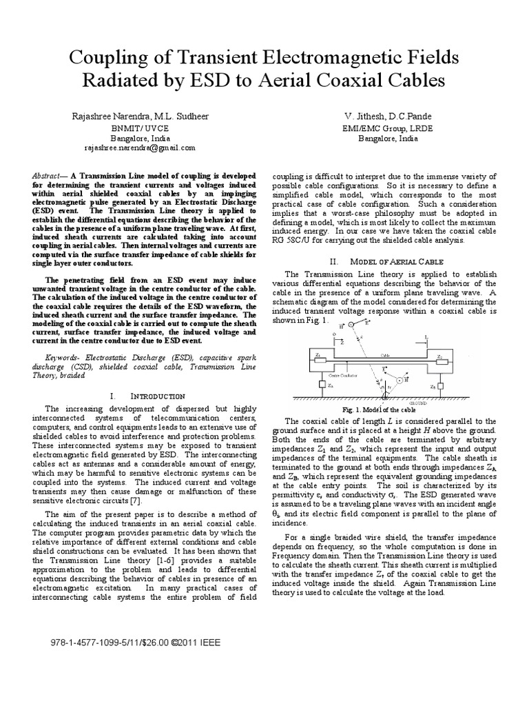 Coupling of Transient Electromagnetic Fields Radiated by ESD To Aerial Coaxial Cables | PDF ...