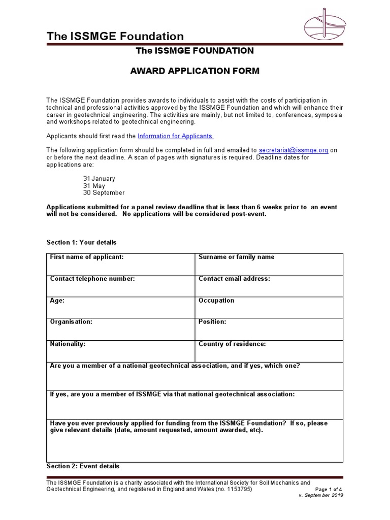 The Issmge Foundation Award Application Form | PDF | Charitable ...