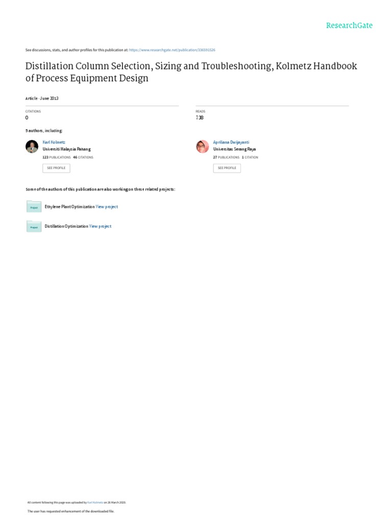 Distillation Column Selection, Sizing and Troubleshooting, Kolmetz ...
