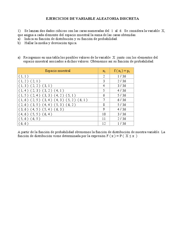 Ejercicios de Variables Aleatorias Discretas | PDF | Variable aleatoria | Teoría de probabilidad