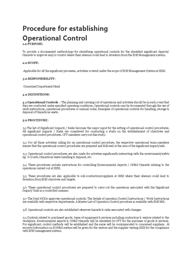 Establishing Operational Control Procedures | PDF | Hazards | Risk