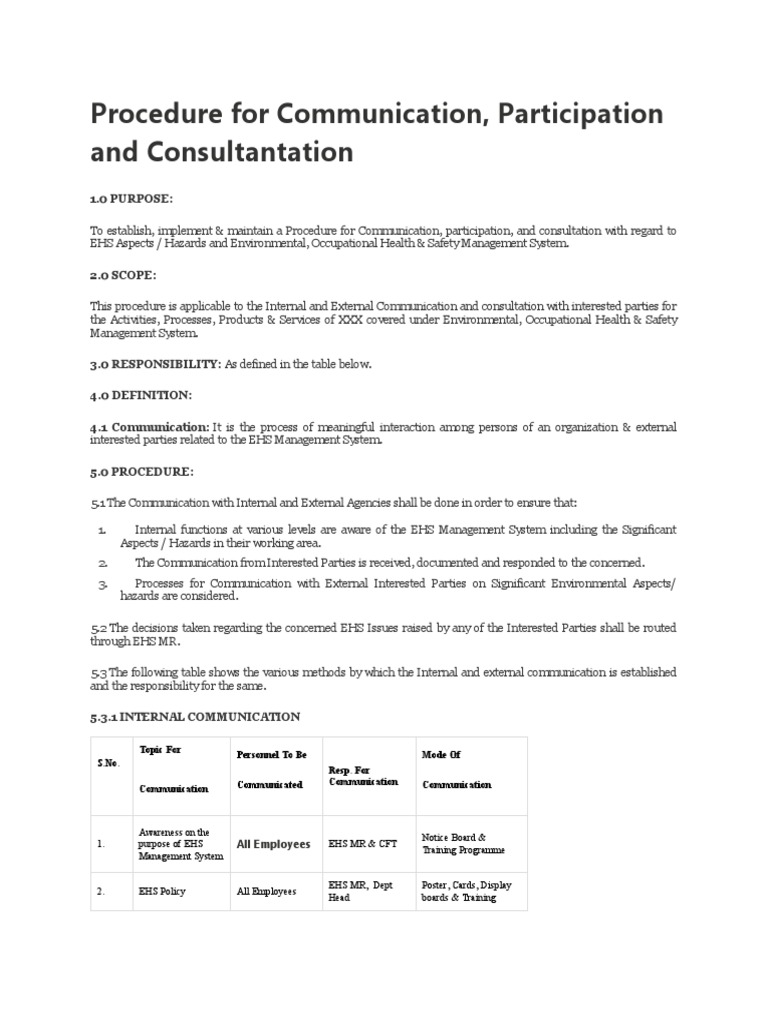 P1-Procedure For Communication, Participation and Consultantation | PDF ...