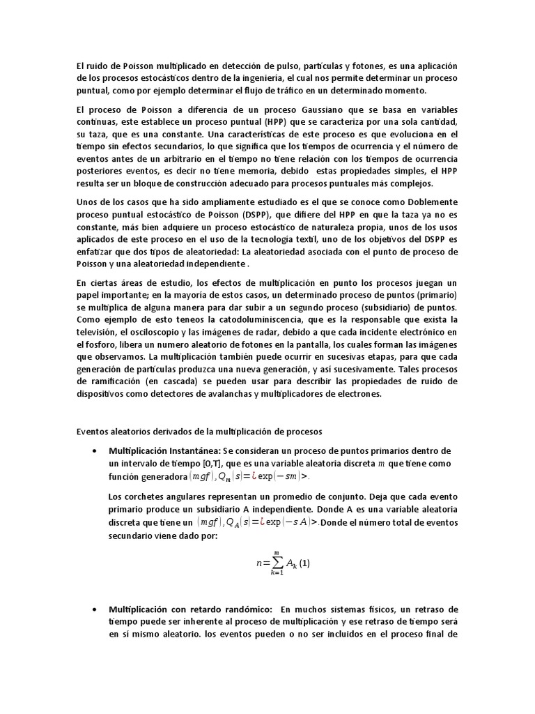 El Ruido de Poisson Multiplicado en Detección de Pulso | PDF ...