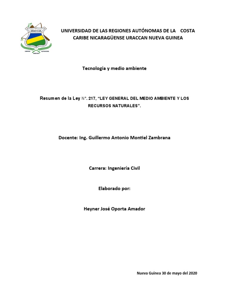 Resumen de La Ley #217 | PDF | Evaluación de impacto ambiental ...