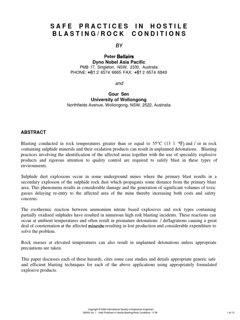 Safe Practices in Hostile Blasting/Rock Conditions: Peter Bellairs Dyno ...