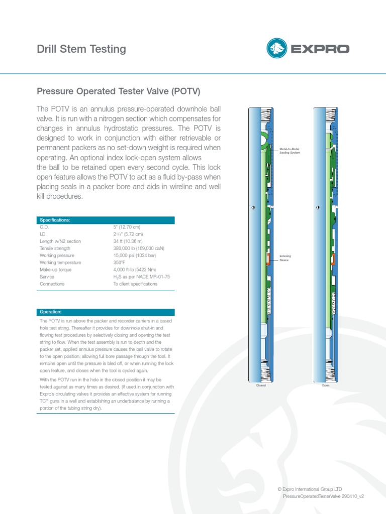 Pressure Operated Tester Valve POTV | PDF | Gas Technologies ...