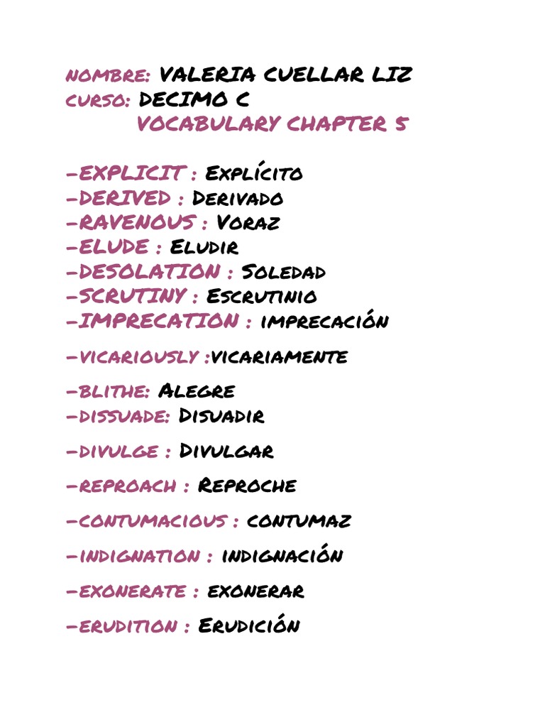 Vocabulario Del Capitulo 5 | PDF