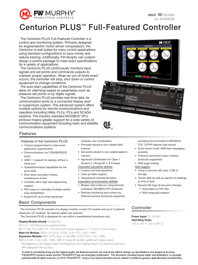 Centurion PLUS Full-Featured Controller: Sect. 50 | PDF | Programmable ...
