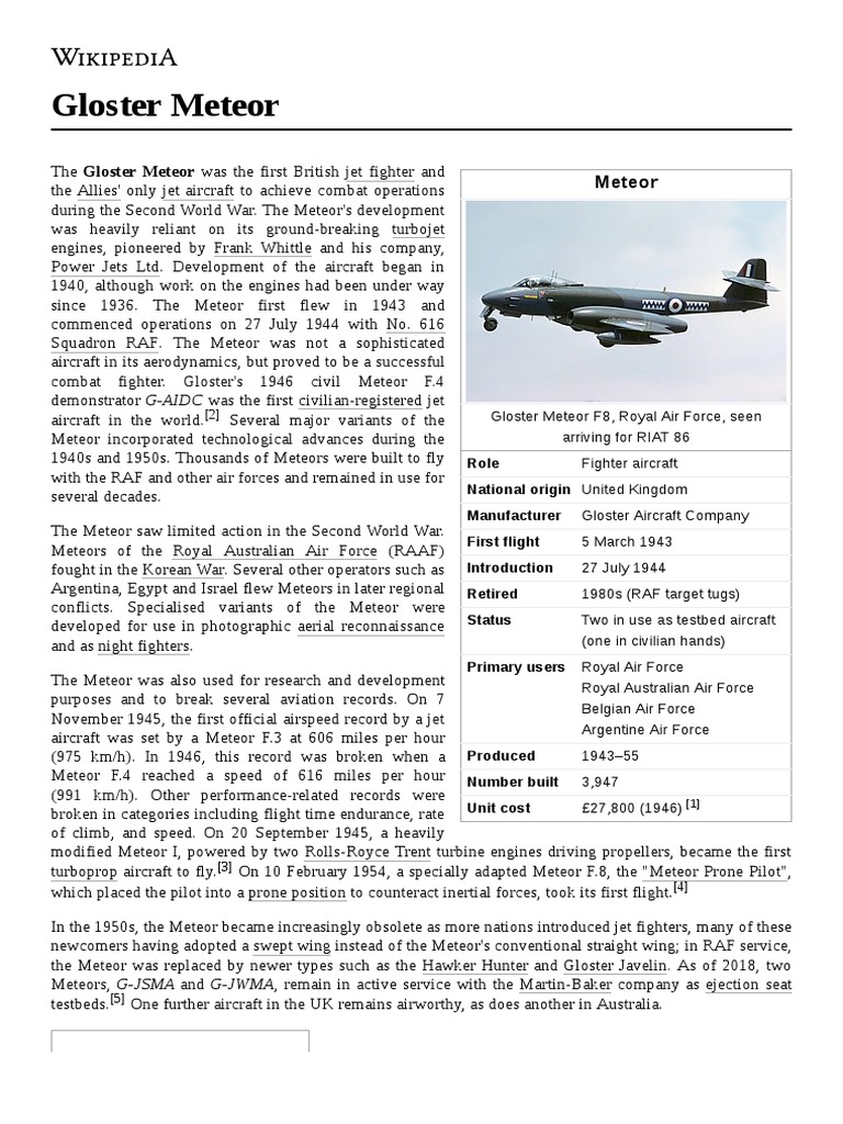 Gloster Meteor | PDF | Aeronautics | Aerospace Engineering