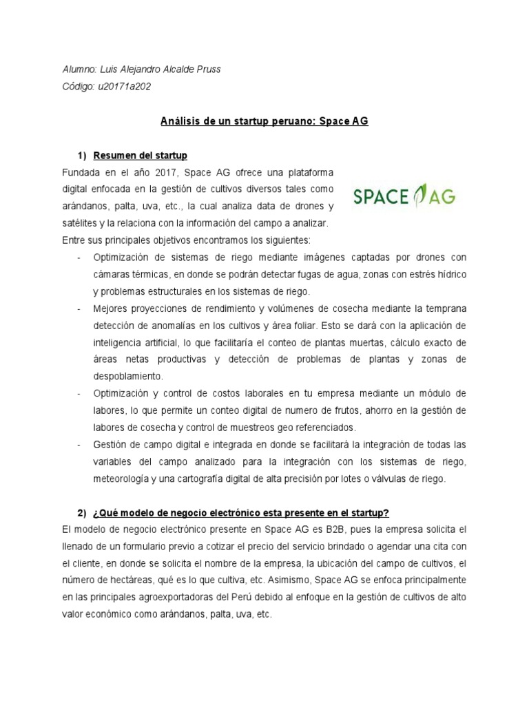 Análisis de Space AG: Innovación Agrícola | PDF | Comercio electrónico ...