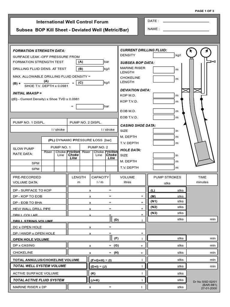 Subsea BOP Stack Operations BL 0.0981 - Deviated Well Kill Sheet PDF ...