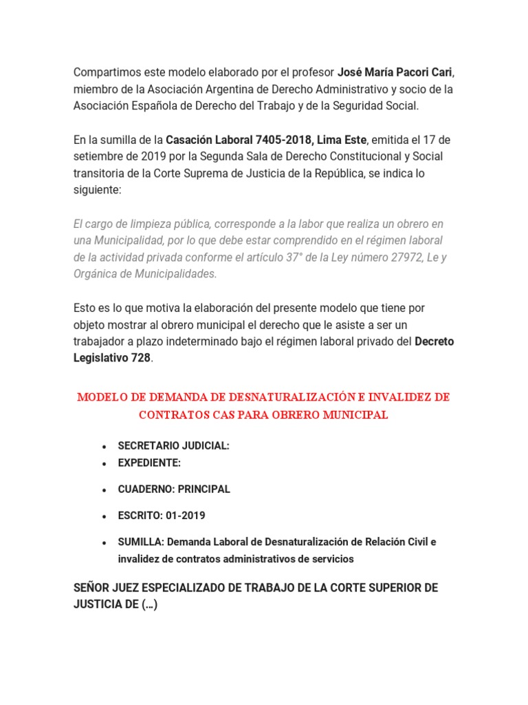 Casación Laboral 7405-2018, Lima Este, Emitida El 17 de Setiembre de ... Casación Laboral 7405-2018, Lima Este, Emitida El 17 de Setiembre de ...