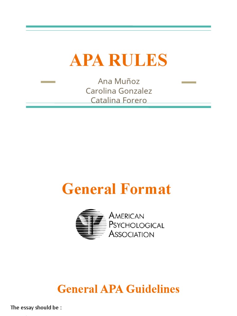 Apa Rules: Ana Muñoz Carolina Gonzalez Catalina Forero | Download Free ...