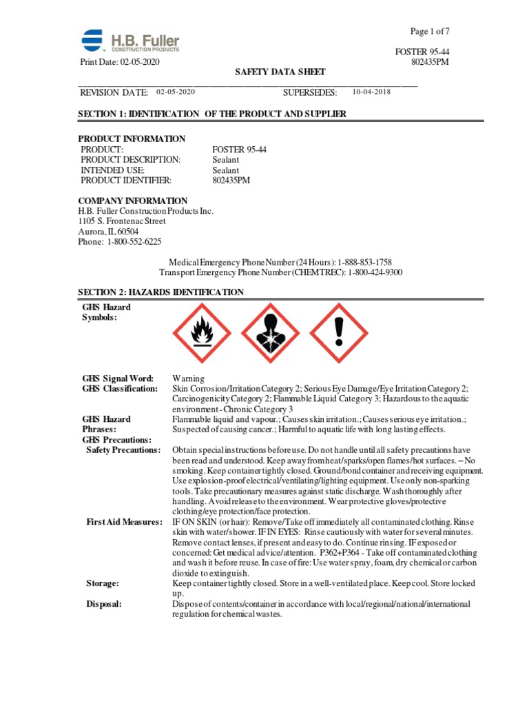 Foster 95-44 Safety Data Sheet | PDF | Benzene | Toxicity