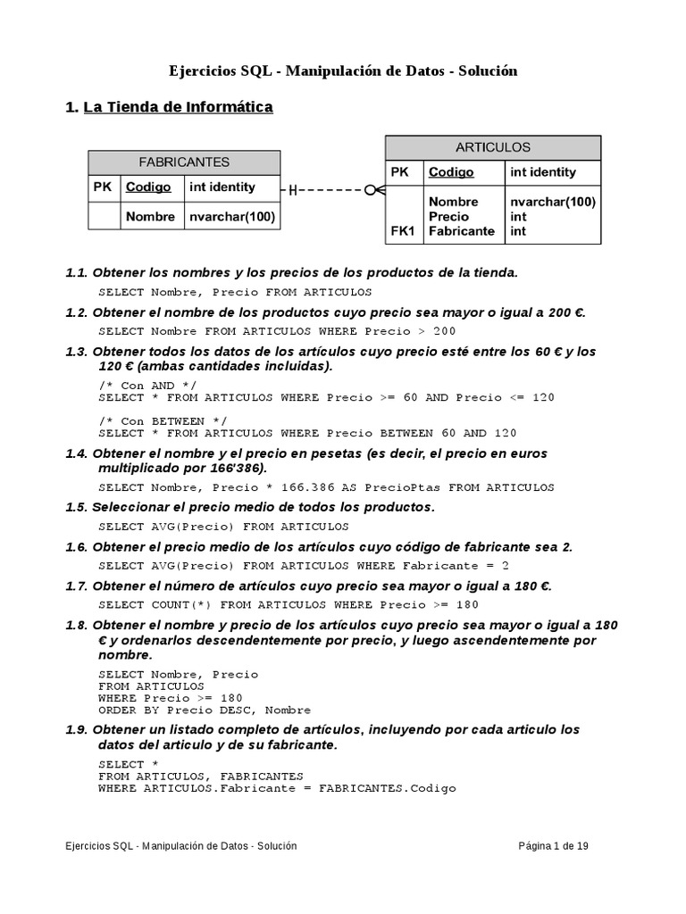 Ejercicios SQL Manipulacion Datos Solucion PDF | PDF | SQL | Ciencia y Tecnología
