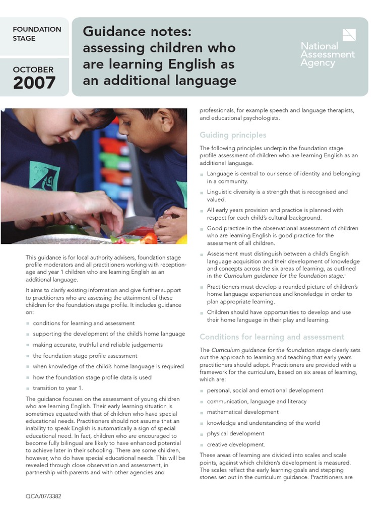 Guidance Notes: Assessing Children Who Are Learning English As An ...
