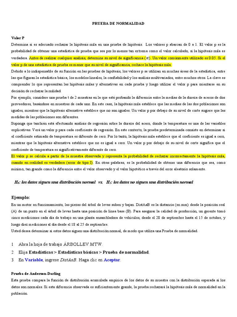 Prueba de Normalidad | Descargar gratis PDF | Prueba de hipótesis ...