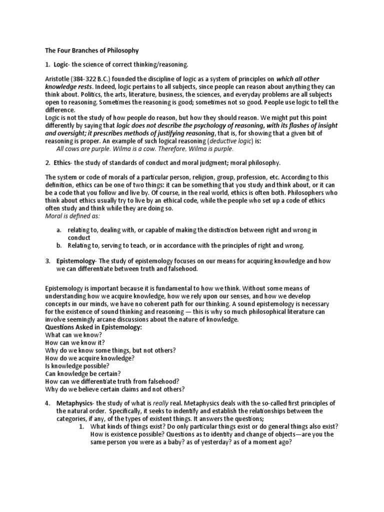 The Four Branches of Philosophy | PDF | Reason | Epistemology
