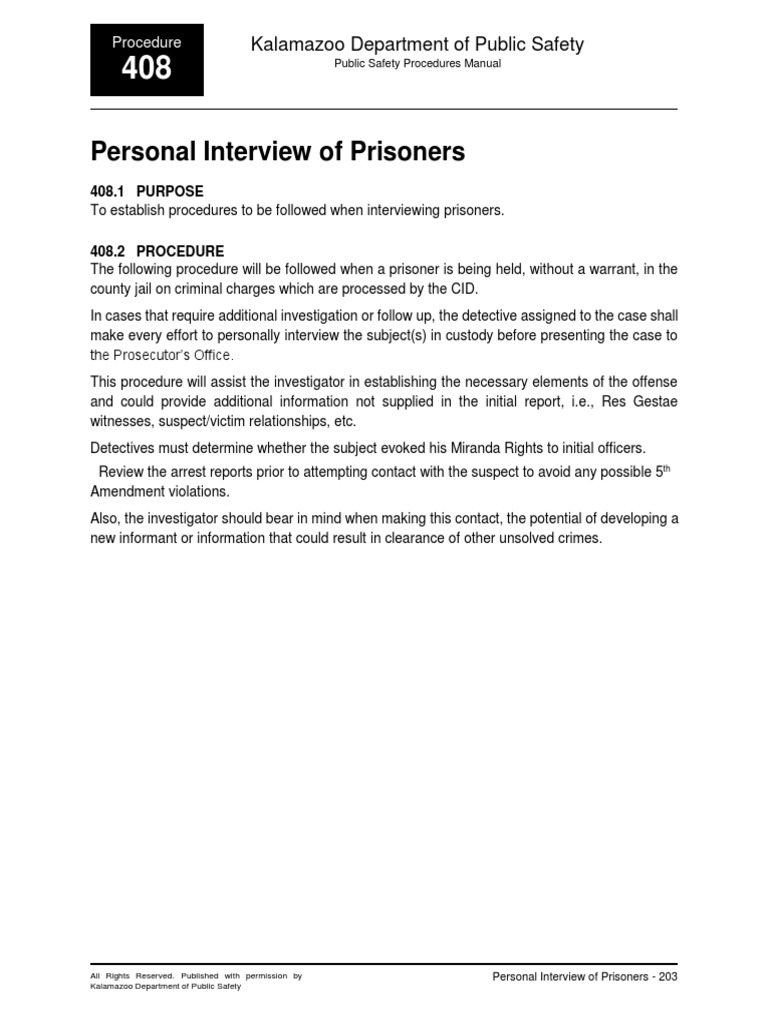 Prisoner Interview Procedures Guide | PDF
