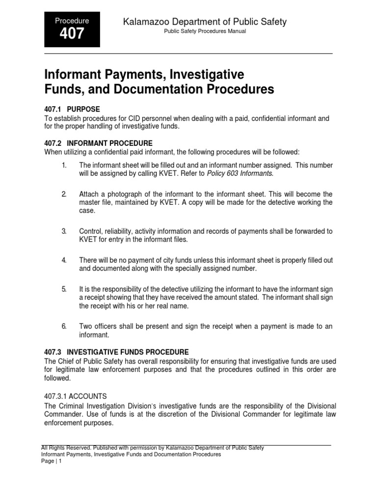 Informant Payments and Documentation Procedures PDF | PDF | Accounts ...