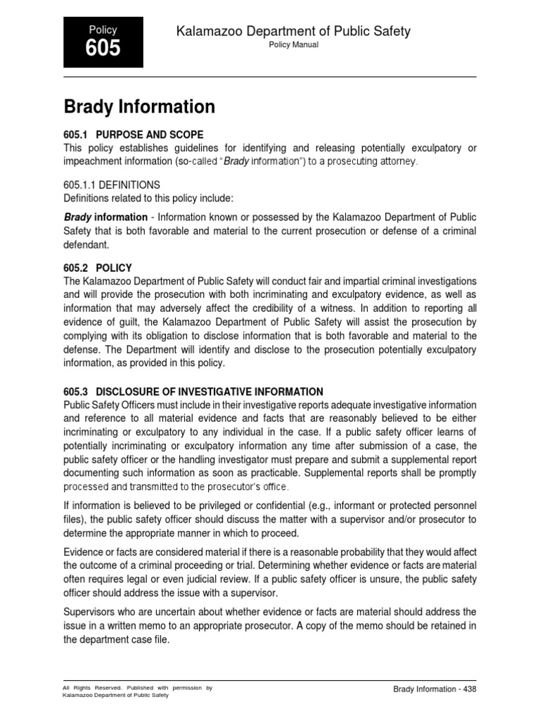 605-Brady Information PDF | PDF | Exculpatory Evidence | Prosecutor