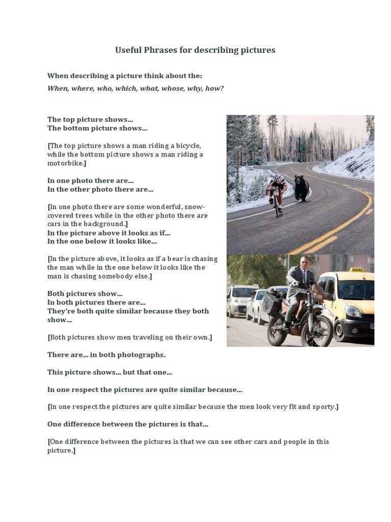 Useful Phrases For Describing Pictures With Examples | PDF