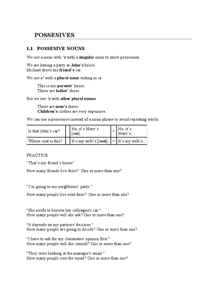 Possessive Nouns Practice | PDF