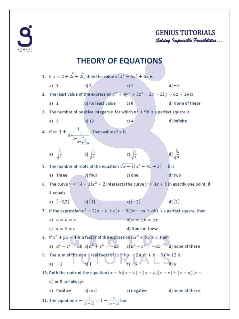 Theory of Equations | PDF | Zero Of A Function | Numbers