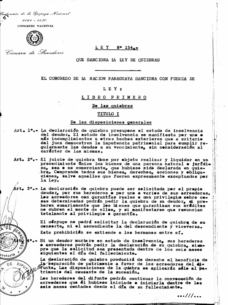 Ley de Quiebras 154 - 69 PDF | PDF
