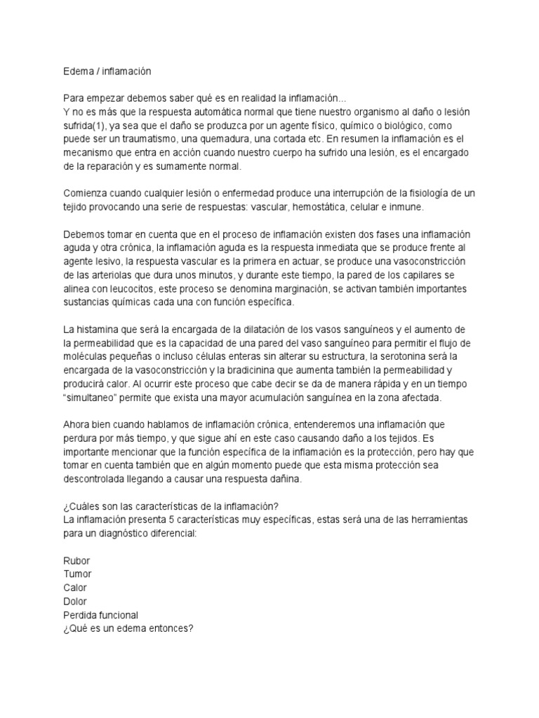 Diferencia Edema e Inflamación | PDF | Inflamación | Especialidades Medicas