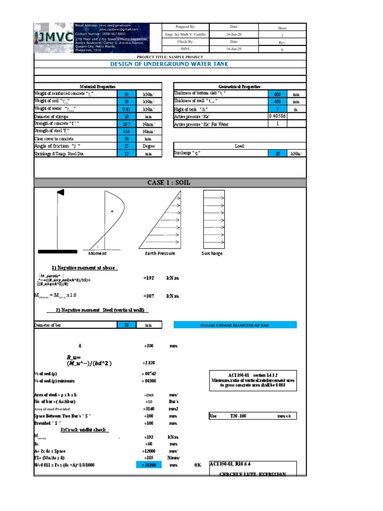 Underground Water Tank Design (Aci 318-08 & 350-01) | PDF | Concrete ...