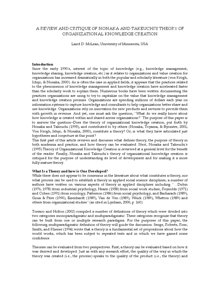 Nonaka and Takeuchi | PDF | Tacit Knowledge | Case Study