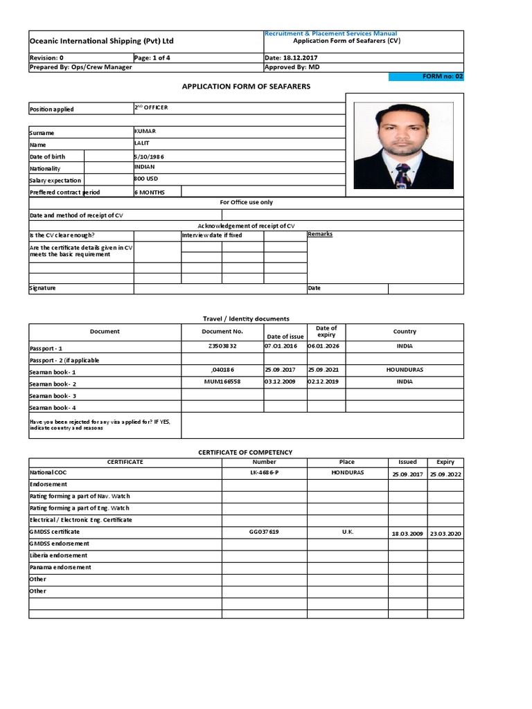 Form No - 02 Application Form | PDF | Transport | Business