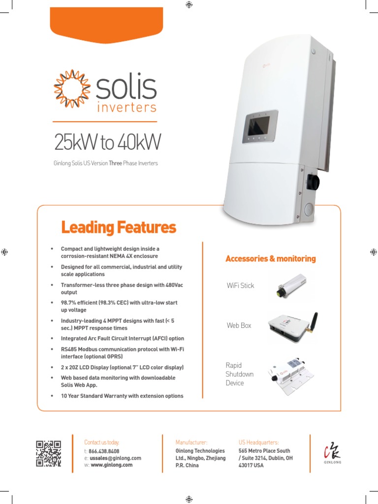 SOLIS Datasheet - Solis - (25-40K) - US - 3phase 20170207 | PDF | Wi Fi ...