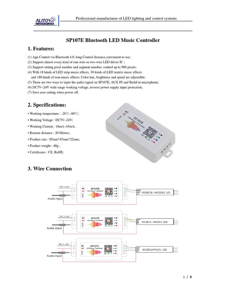 SP107E Bluetooth LED Music Controller 1. Features:: Professional ...
