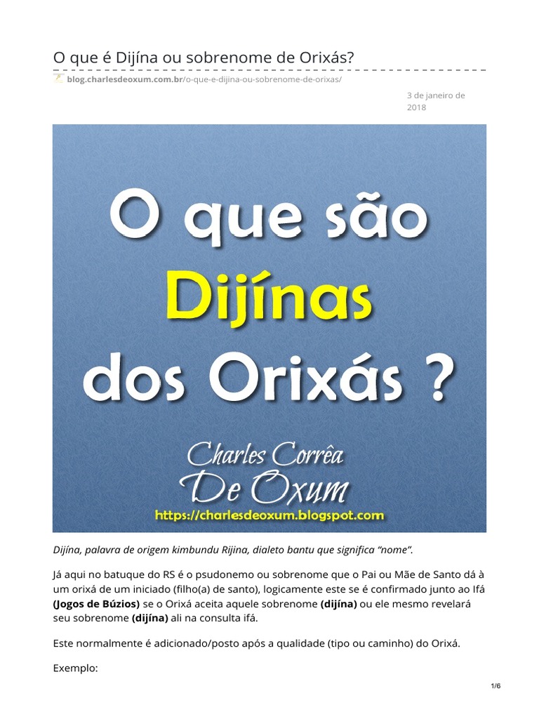 O Que É Dijína Ou Sobrenome de Orixás | PDF | Fés religiosas | Santeria