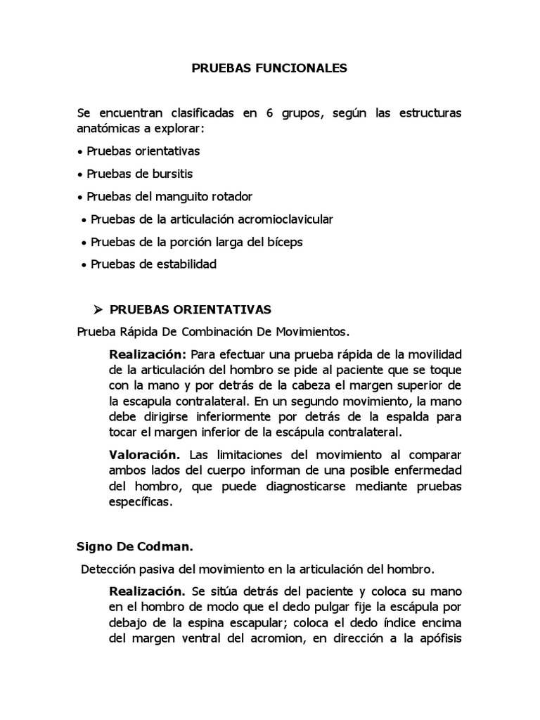 Pruebas Funcionales | PDF | Hombro | Codo
